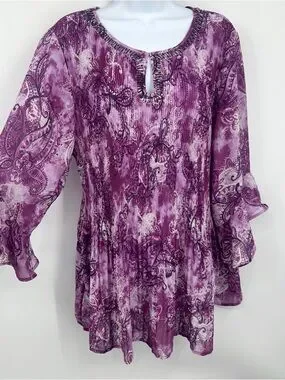 Catherines | Tops | Vintage Y2k Style Purple Paisley Flare Sleeve Shirt ...